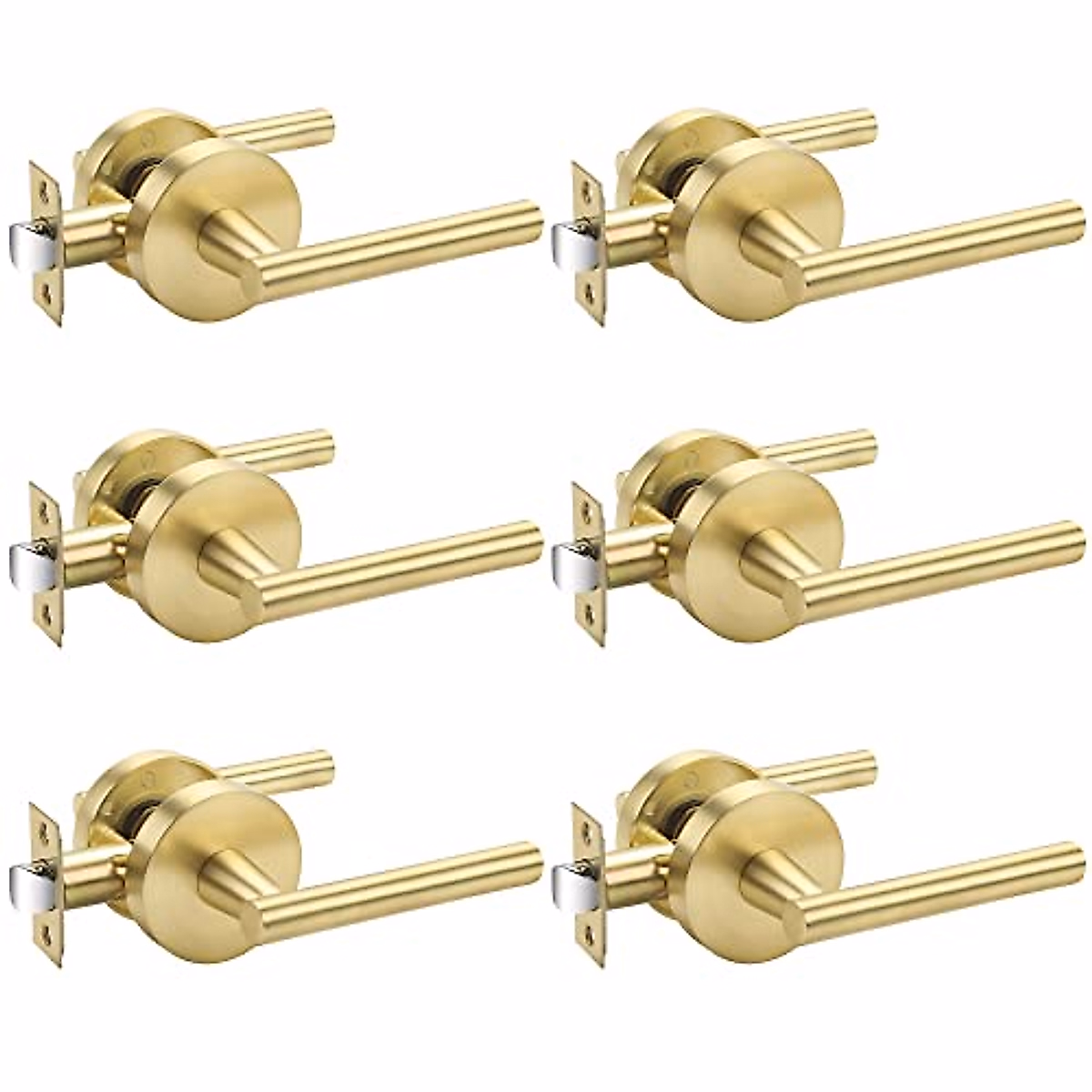 Haidms 6 Packs Gold Heavy Duty Door Handle Interior,Privacy Door Lever Handle, Bathroom Door Handles Interior, Modern Bedroom Door Handle