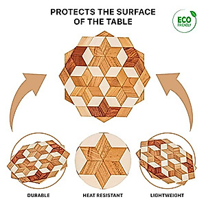 Natural Wood Trivets for Hot Dishes Set Sturdy 8'', Pots and Pans - 2 Eco Friendly Hot Pads for Kitchen Counter - Round Stand Dining Table Decor,Hot Plates to Protect - Wood Teapot Trivet Gifts…