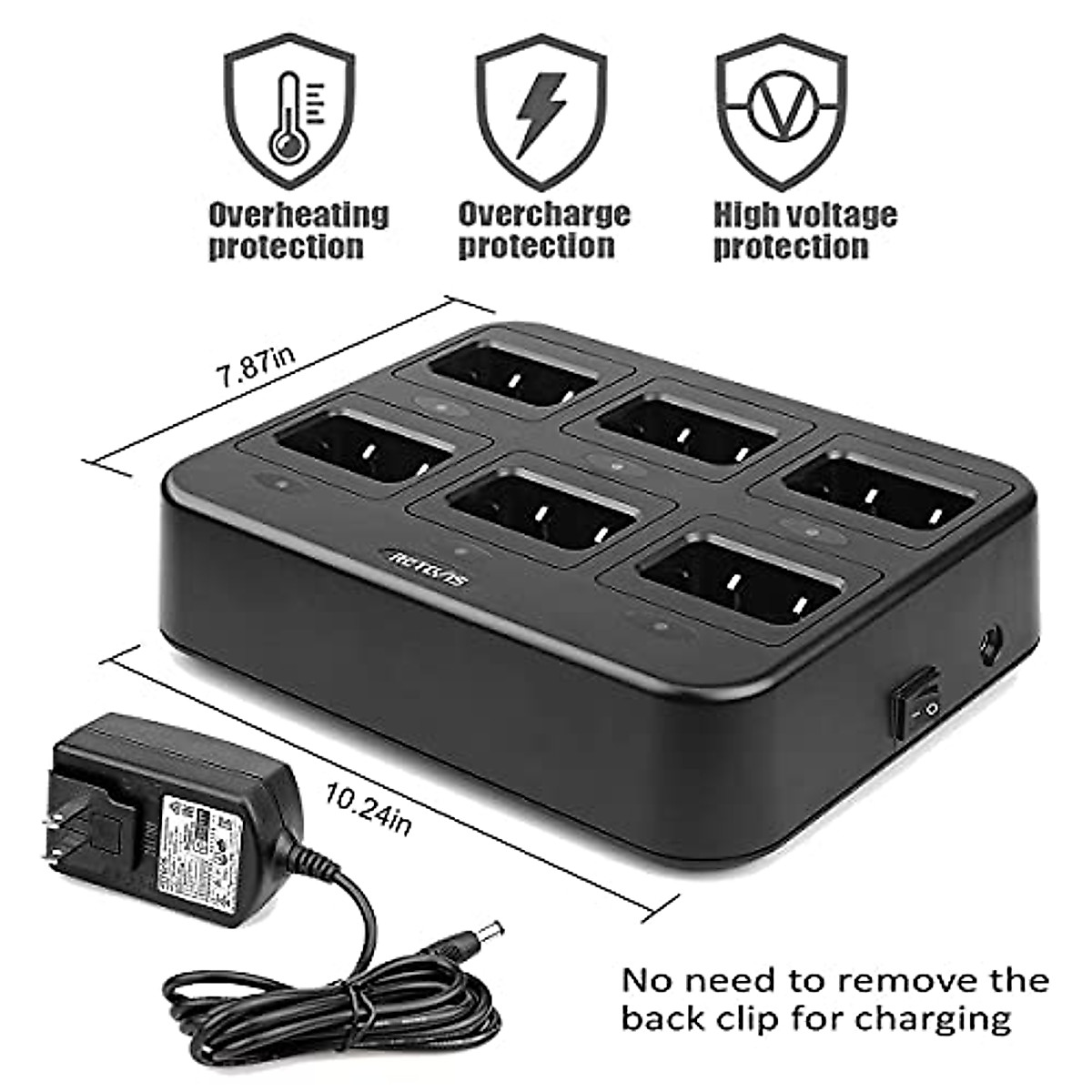 Retevis RT21 2 Way Radio Long Range, Walkie Talkies for Adults, Heavy Duty Rechargeable Two Way Radios with Six-Way Charger, for Manufacturing Education Government(6 Pack)