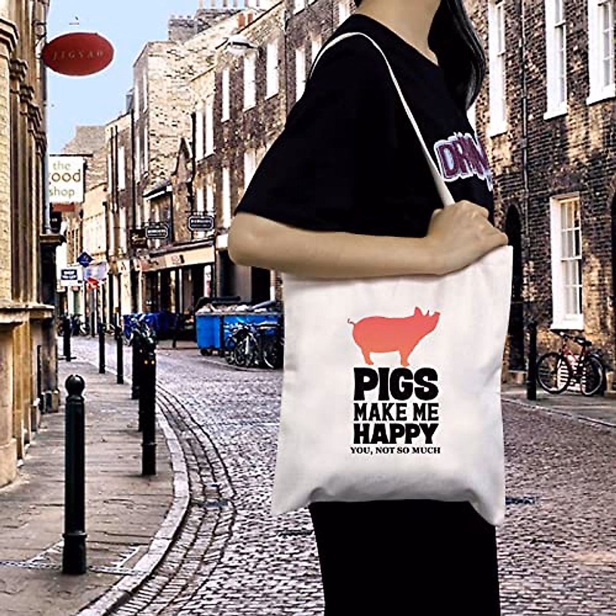 MBMSO Pig Tote Bag for Pig Lover Pigs Make Me Happy You not so much Pig Shoulder Bag Pig Owner Gift Canvas Shopping Bag (Pigs Make Me Happy TB)