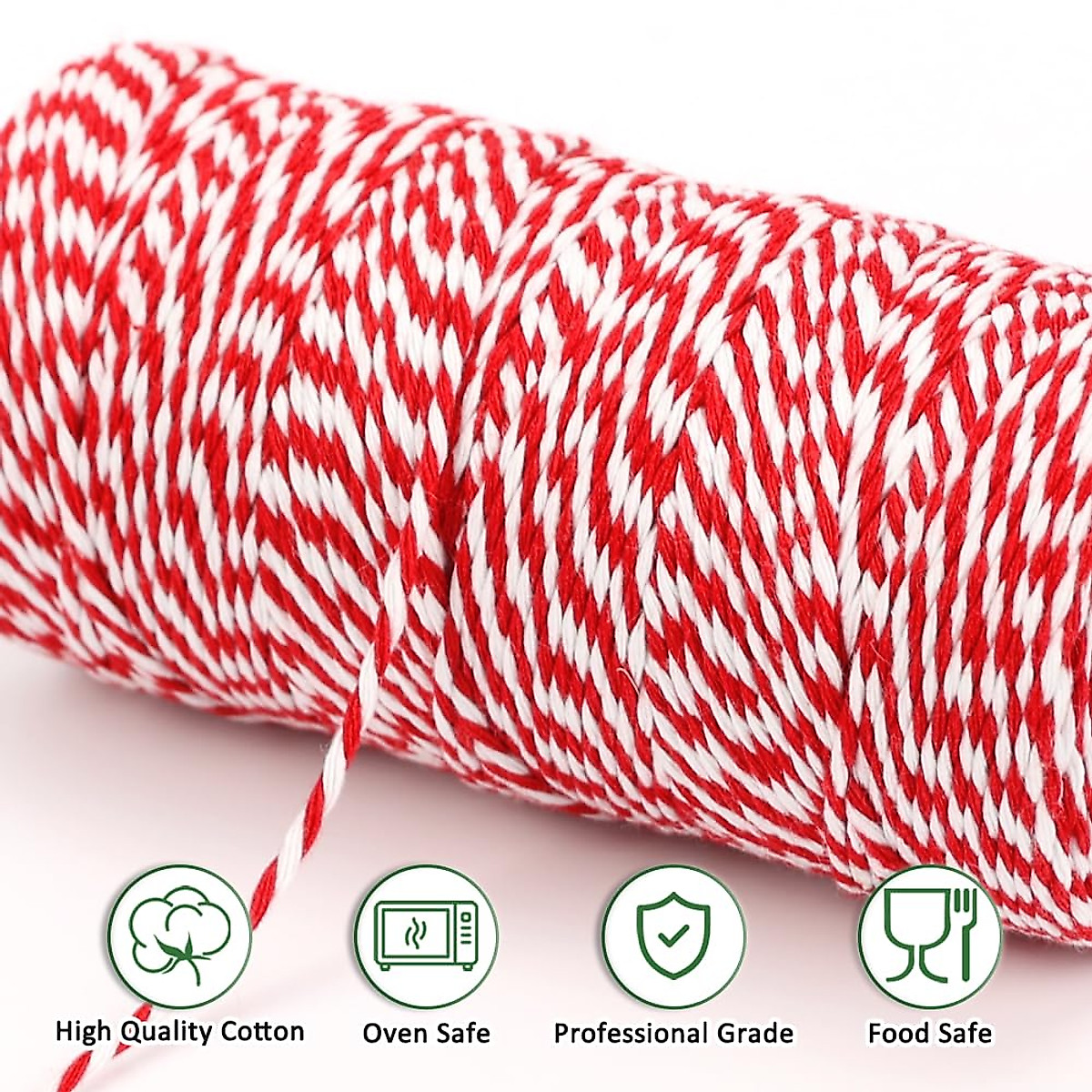 Tenn Well Butchers Twine, 328 Feet 2mm Food Safe Cooking Twine, Red and White Kitchen Twine for Roasting, Baking, Trussing Turkey, Tying Meat and More