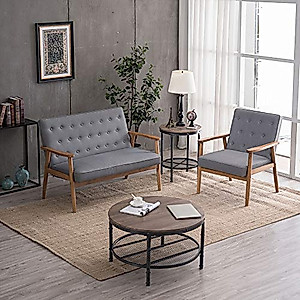 Bonnlo Mid-Century Sofa Couch for 2,Wooden Loveseat Sofa Modern Upholstered Loveseat Sofa Living Room 2-Seater Lounge Accent Chair, Fabric Grey