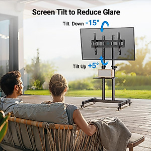 Mobile TV Stand on Wheels for 32-70 Inch Flat/Curved Panel Screens TVs - Height Adjustable Floor Trolley Stand Holds up to 99lbs - Tilt Rolling TV Cart with Shelf Max VESA 600x400mm