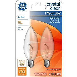GE Lighting 12165 Light GE2PK40W CLR Blunt Bulb, Incandescent Bulbs, Warm white, 2 Count (Pack of 1), Clear