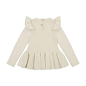 Laura Ashley Baby Girl Leggings & Knitted Long Sleeve Peplum Tunic Top, Cotton Knit & Floral Fall Outfit, Ivory/24 Months