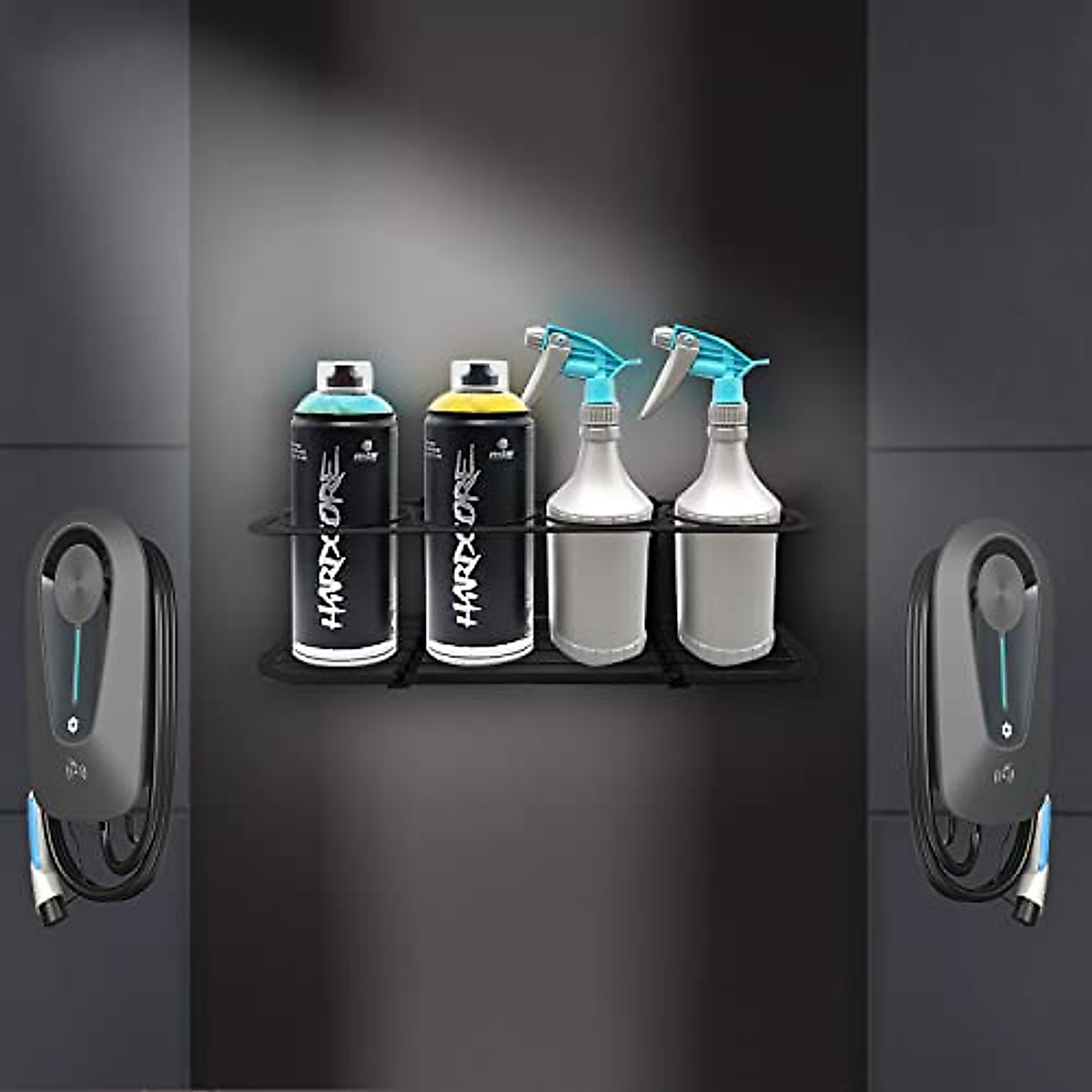 Artsculpture Spray Bottle Rack | Easy Install Wall Mount Hardware Included | Heavy-Duty Powder Coated Steel Can Storage Holder for Garage and Home | Craft Workspace Paint Bottle Organizer, Black