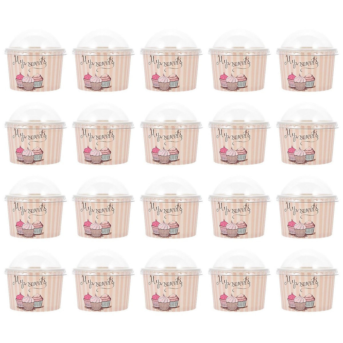 Cabilock Bowls Container 50 Sets Disposable Yogurt Bowl Paper Ice Cream Cups Bowls Lidded Cake Cake