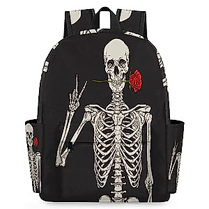 YoCosy School Backpack for Boys Girls Black Gothic Vintage Skull Red Rose Kids Backpack Bookbag for Elementary Preschool Travel Daypack Laptop Backpack Purse for Women Men Teens