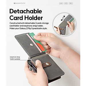 GOOSPERY Wallet Case Compatible with Galaxy Z Flip 5 Case, Detachable Card Holder 2 Card Pocket Storage Premium PU Leather Adjustable Cross-Body Strap Attached Earbud Cord Organizer - Grey