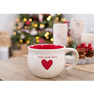 DEMDACO Made With Love Red Heart White 24 ounce Stoneware Decorative Soup Bowl