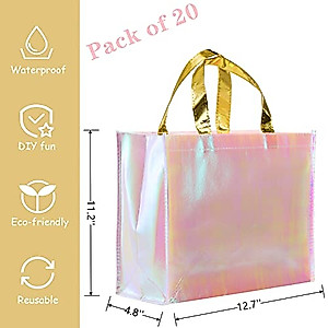 Lyellfe 20 Pieces Glossy Reusable Grocery Bag, Pink Non Woven Tote Bag with Handles, Fashionable Bridesmaid Gift Bag, Durable Shopping Bag for Wedding, Bachelorette Birthday Party