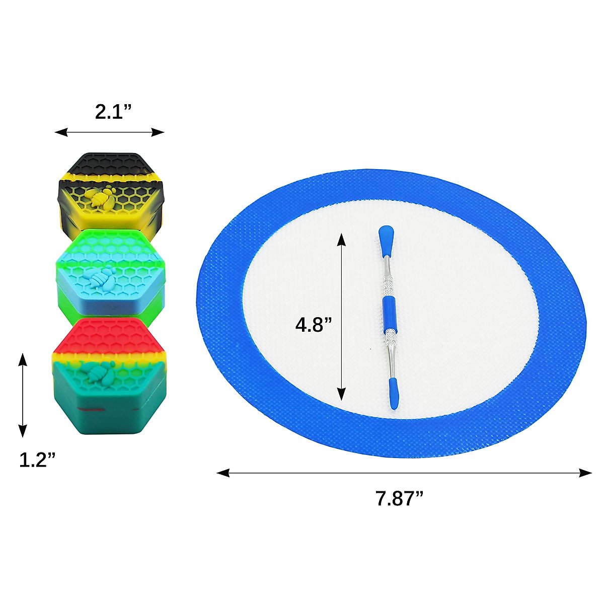 KUVIS 26ml Hexagon Wax Silicone Container Non-stick Concentrate Jars with 7.87" Round Mat and Carving Tool
