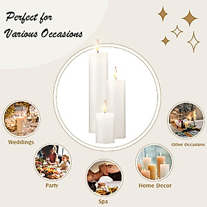 Nuogo 24 Pcs Ivory Pillar Candles Bulk Set of 3 Long Burning Wax Pillar Candles 2 in x 3, 6, 8 Inch Dripless Unscented Smokeless Candles for Wedding Party Spa Lantern Fireplace Home