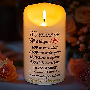 HN HAIINAA 50th Wedding Anniversary Candle 50th Anniversary Wedding Gifts for Couple Parents Grandparents Husband Wife, Happy 50th Anniversary Decoration