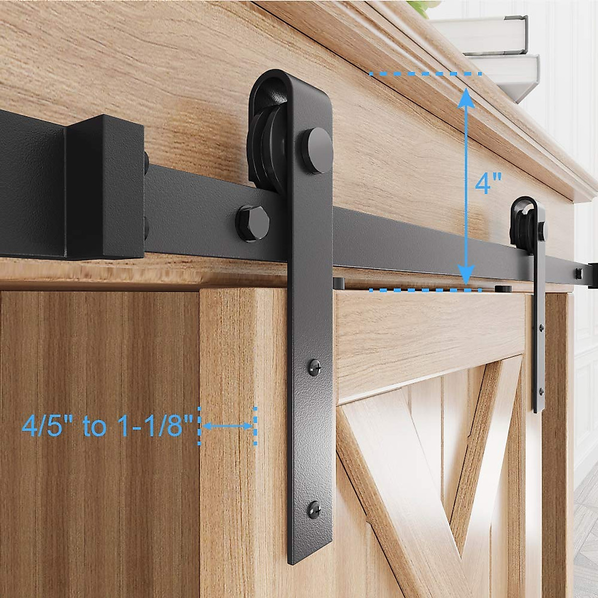 ZEKOO 2.5FT Super Mini Sliding Barn Door Hardware Kit for Single Door Cabinet, Small Barn Door Hardware Track Kit for TV Stand, Cupboards, Storage Cabinets, Wardrobes, J Shape Hanger (No Cabinet)