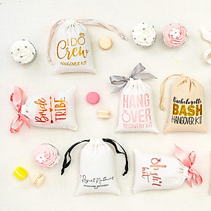 10 Pack Hangover Kit, 5x7 In Party Favor Bags, Wedding Survival Recovery Kit Bags Cotton Muslin Drawstring Bag for Bachelorette Party Bridal Shower Party