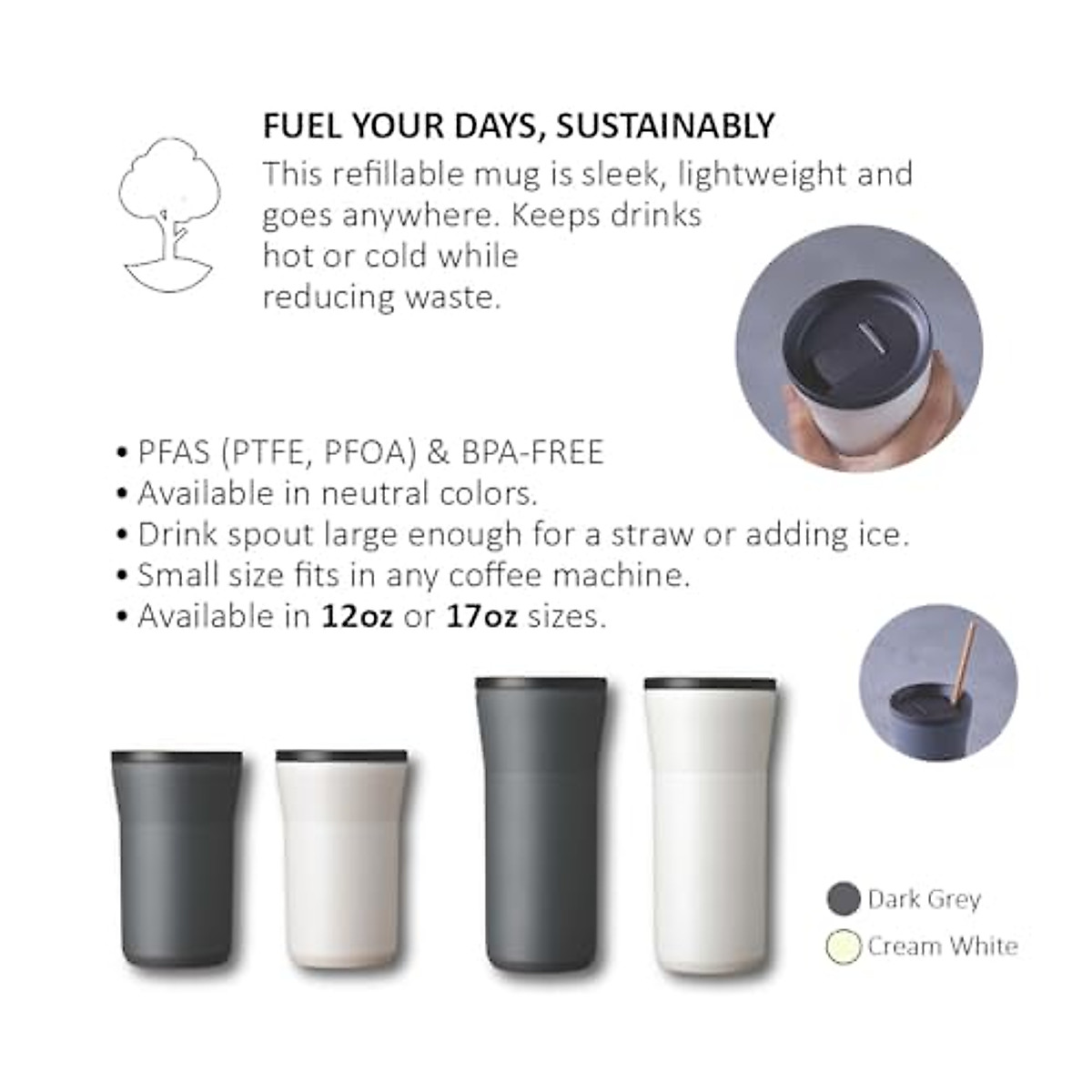 KYOCERA 17 oz Ceramic Coated Tumbler with Lid - Dark Gray