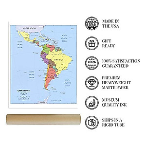 HISTORIX 2006 Latin America Map Poster - 24x30 Inch Central and South America Map - Latin American Poster - South America Map Poster - South America Wall Map