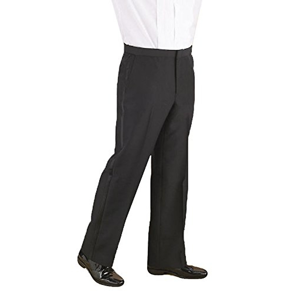 Neil Allyn Men's Flat Front Comfort Waist Satin Stripe Tuxedo Pants, 40 Black