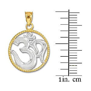 10k Two-Tone Gold Round Milgrain-Edged Yoga Medallion Om Charm Pendant
