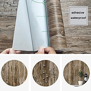 Livebor Wood Contact Paper Distressed Wood Wallpaper Peel and Stick 17.7inch x 118.1inch Rustic Woodgrain Contact Paper Wood Textured Peel and Stick Wallpaper Countertops Waterproof Wall Paper Vinyl