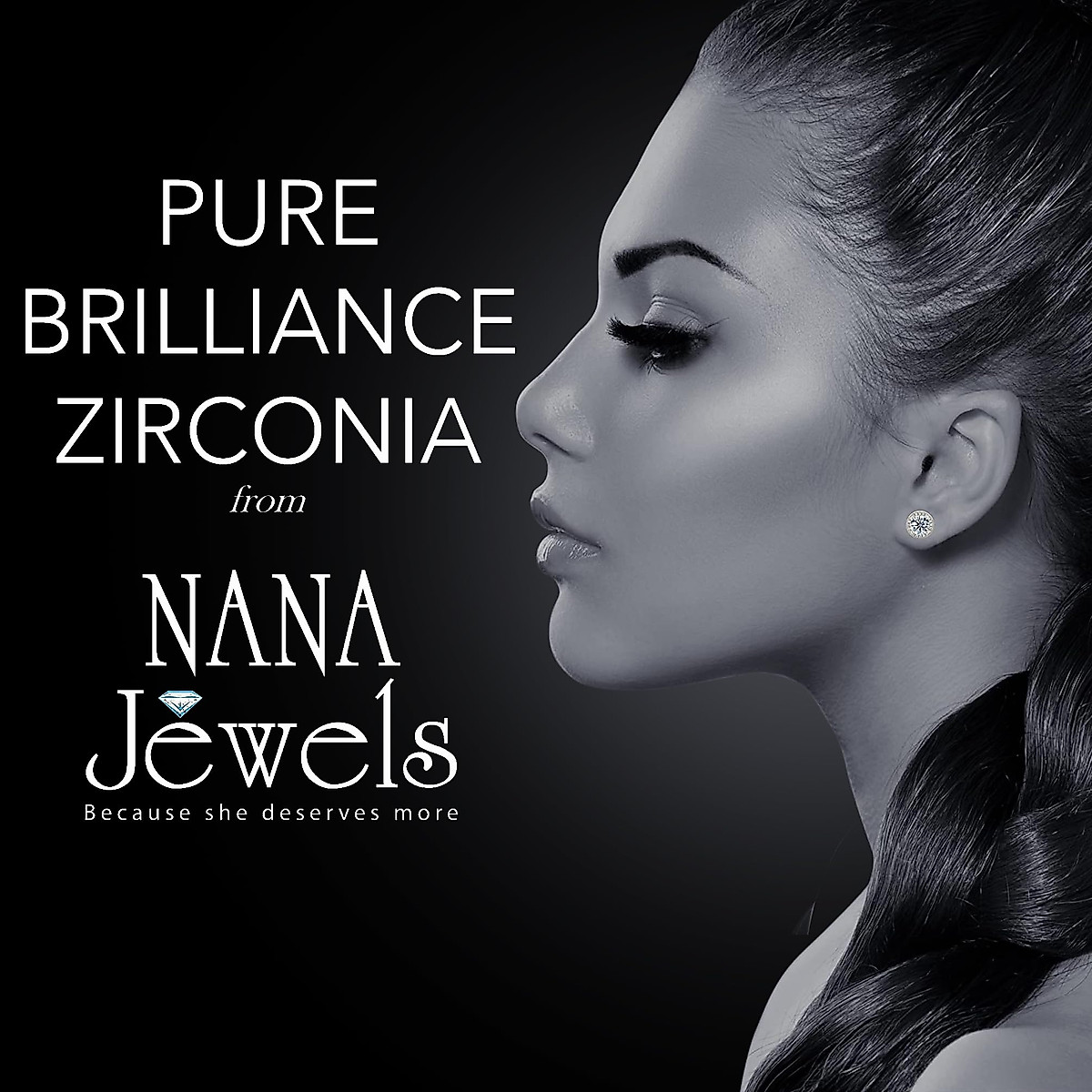 NANA Jewels Womens 925 Sterling Silver 7.5mm-3.00ct Rhodium Plated, Hypoallergenic Round Halo Stud Earring