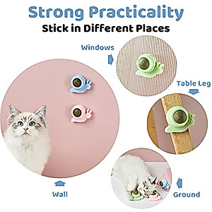 Catnip Balls for Cats Wall, 3 Pack Catnip Toys, Teeth Cleaning Cat Toy, Rotatable Edible Catnip Balls for Cats Wall, Self-Adhesive Cat Toys, Safe Healthy Kitten Chew Toys, Cat Wall Treats