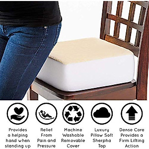 Comfort Finds Rise with Ease Seat Cushion - Thick Firm Chair Cushion Booster - Extra Thick Foam Pad for Home, Patio, Office and Car Seats - Extra Supportive Lift - 14 X 14 X 5 (Sherpa Cream) …
