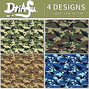 Dtiafu Camo Wrapping Paper for Men Boys Kids - Army Wrapping Paper for Birthday Veterans Day - 4 Style Green Blue Camouflage Gift Wrap - 20 X 28inch Per Sheet(8 Sheet Folded Flat)