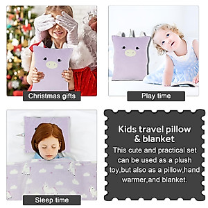 VigorSpring 3-in-1 Kids Travel Pillow Blanket Set, Snuggle Pillow in 12"X15", Plush Throw Blanket for Kids in 40"X60",Filled Throw Pillow, Machine-Washable,Great Gift (Lilac)