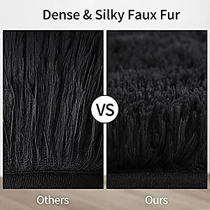 GlowSol Shag Area Rug for Living Room Soft Fuzzy Area Rug Thick Faux Fur Rug Luxury Fluffy Area Rug High Pile Carpet Baby Care Crawling Carpet, Black, 5×8 Feet