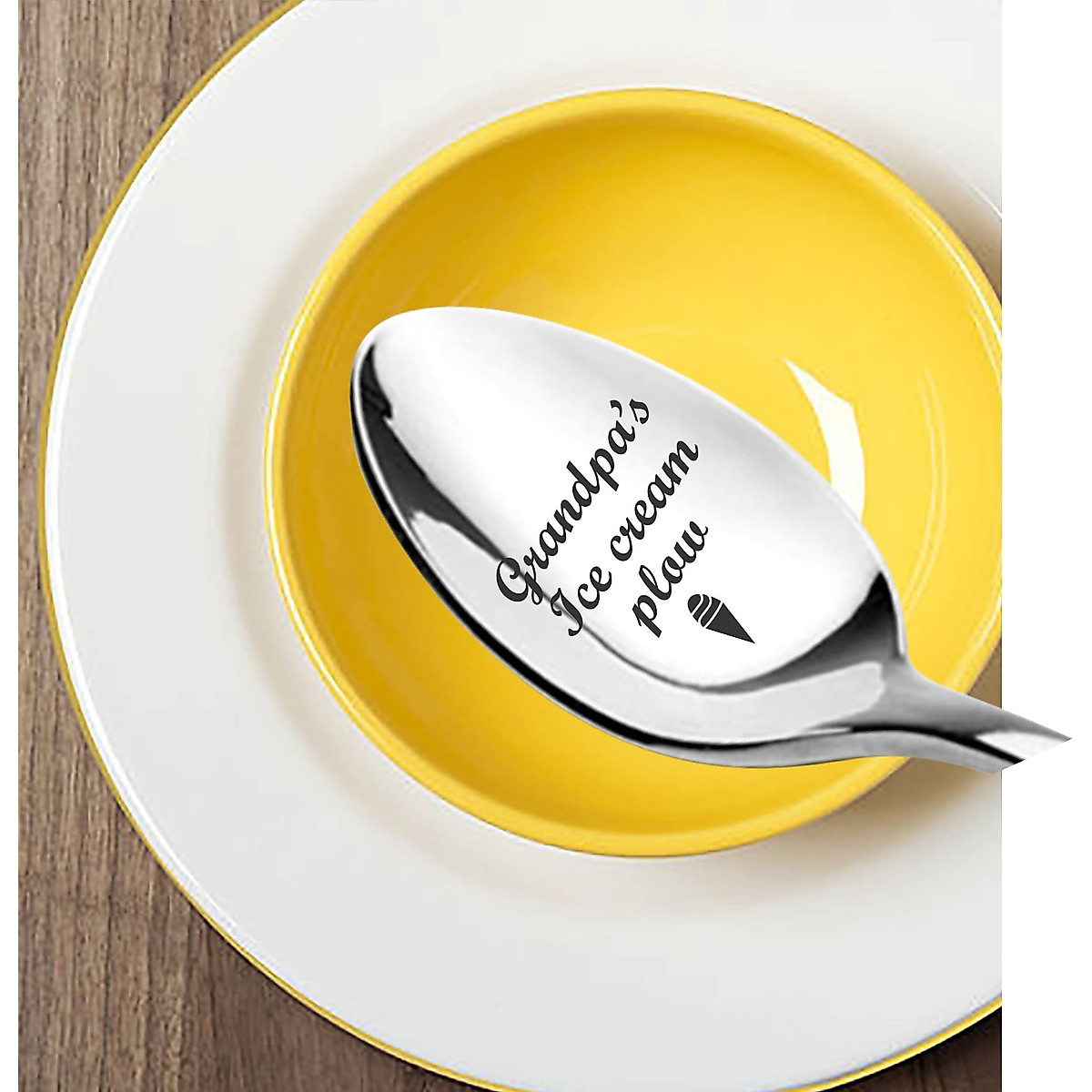 Grandpas Ice Cream Plow | Engraved Spoon Gift for Grandfather | Gift For Grandpa Daddy | Birthday Anniversary Christmas for Men | Stocking Stuffer Ice Cream Lovers Dessert Spoon | 7 Inches Spoon