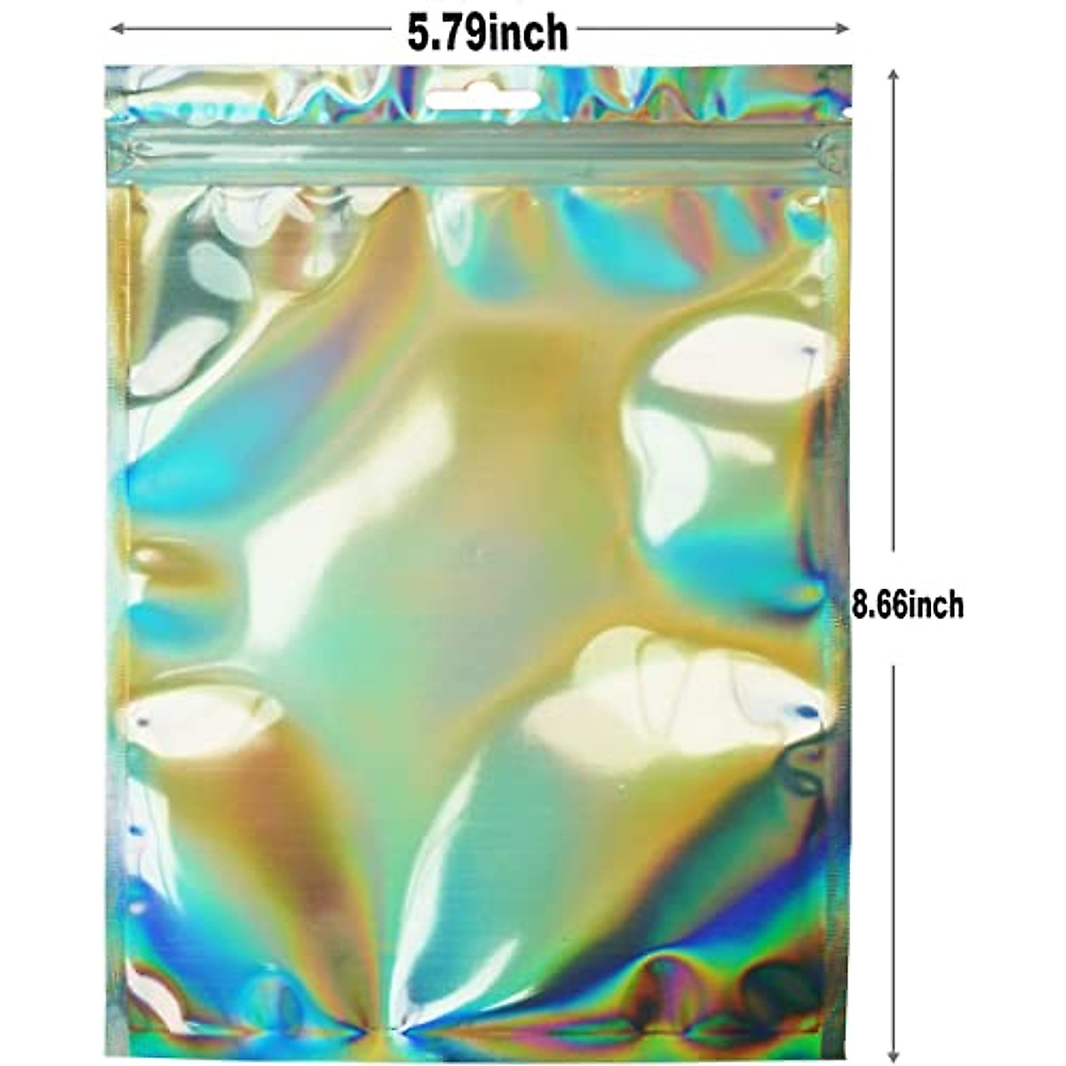 YukaBa 100 Pieces Smell Proof Bags - 5.79x8.66 Inches Resealable Mylar Bags Clear Zip Lock Food Candy Storage Bags Holographic Rainbow Color