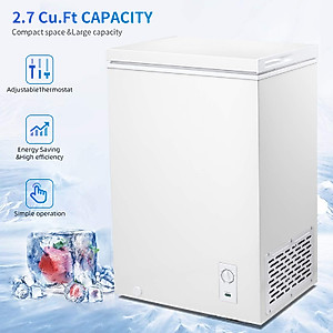 Kismile 2.7 Cubic Feet Chest Freezer with Removable Basket Free Standing Top Open Door Compact Freezer with Adjustable Temperature for Home/Kitchen/Office/Bar (2.7 Cubic Feet, White)