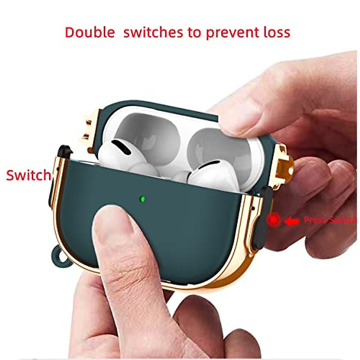 MiRUSI Case Cover for Airpods Pro 2nd Generation Double Switch Plating Skin Cover Shock-Absorbing Protective Case with Carabiner (Red)