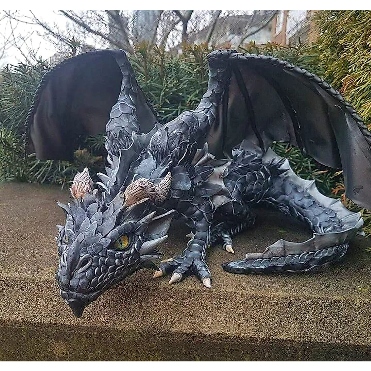 SANLINGBA 2022 New Squatting Dragon Sculpture-Dragon Guardian, Gothic Dragon Statues, Garden Gargoyle Figurine, Resin Lifelike Dragon Yard s, Long-Lasting Colorfast Ornaments Patio, Black, 20×15×10cm