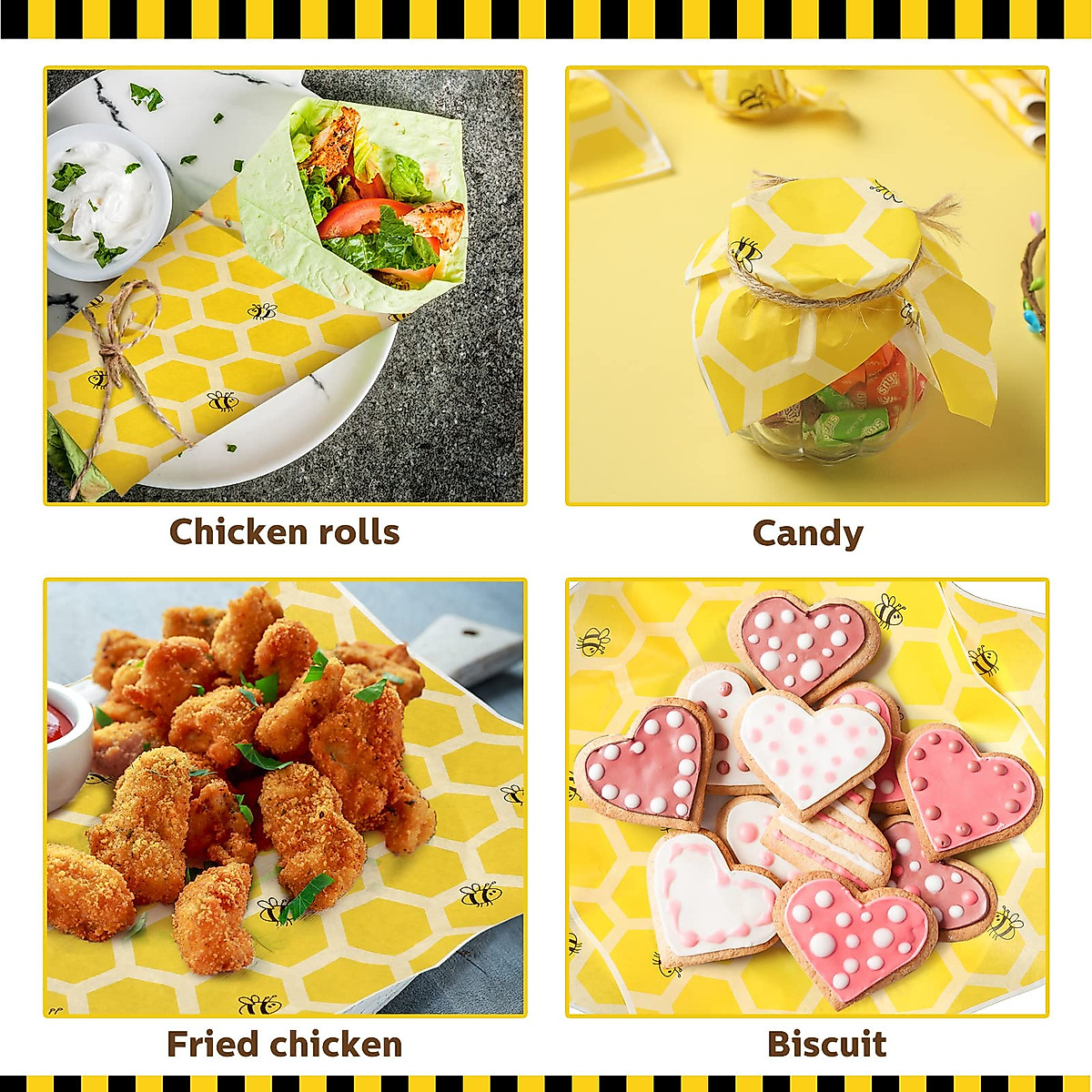 150 Pieces Wax Paper Sheets for Food Sandwich Wrap Paper Waterproof Wrapping Oilproof Picnic Food Basket Liners with Honeycomb Pattern for Home Kitchen Baking Food Basket