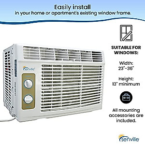 Senville 5,000 BTU Window Air Conditioner, Cools Up to 150 Sq. Ft., Easy to Use Mechanical Control, Washable Filter