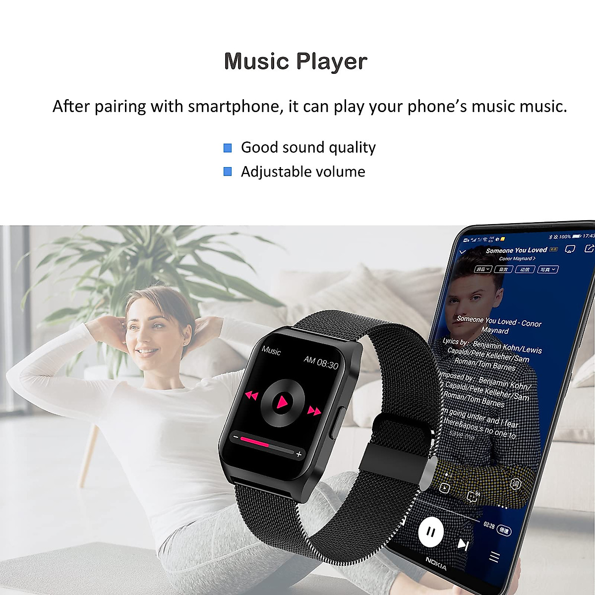 MBHB Smart Watch with Make, Answer, Refuse Call, Portable Music Player, Fitness Tracker with Heart Rate Monitor, Sleep Tracker Steps Counter for Men Women, Black