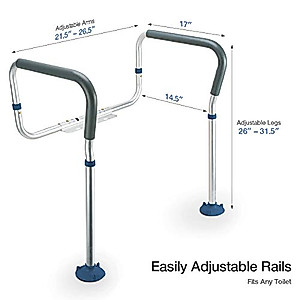 GreenChief Toilet Safety Rail, Medical Bathroom Safety Frame for Elderly, Handicap and Disabled - Adjustable Handrails for Toilet Seat Toilet Handrails Helper, 2 Additional Rubber Tips
