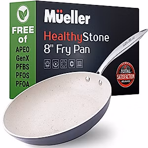 Mueller 8-Inch Non Stick Frying Pans, No PFOA or APEO, Heavy Duty German Stone Coating Cookware, Aluminum Body, EverCool Stainless Steel Handle,L. Grey