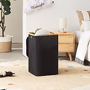 YOUDENOVA 90L Large Laundry Basket with Lid, Collapsible Dirty Clothes Hamper with Handle, Closet Storage Bin for Bedroom, Bathroom, Dorm (Black)