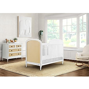 Delta Children Madeline 4-in-1 Convertible Crib - Woven Cane Mesh Panels, Includes Conversion Rails, Greenguard Gold Certified, Bianca White/Textured Almond