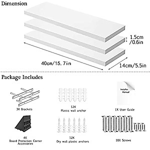 YARUKIMA White Floating Shelves Wall Mounted Set of 3,Wood Storage Shlef for Wall,Space Saving Wall Shelf for Bathroom Bedroom Kitchen Storage Rack with Invisible Brackets.