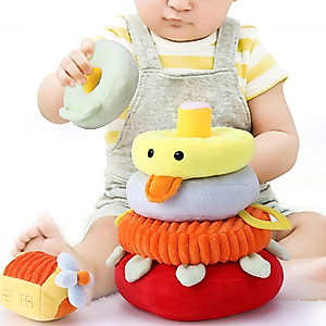 iPlay, iLearn Baby Plush Stacking Toys Set, Infant Soft Ring Stacker, Toddler Sensory Developmental Rattles, Newborn Duck Stuffed Animal, Birthday Easter Gift for 3 6 9 12 18 Month 1 Year Old Boy Girl