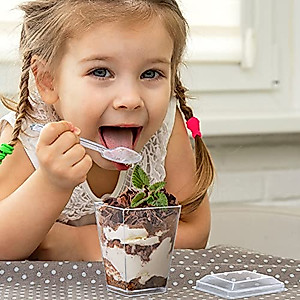 150 Pack 5.6, 3, 2 oz Mini Square Dessert Cups with Lids and Spoons Clear Plastic Parfait Cups Disposable Appetizer Cups Small Dessert Shooter Cups for Serving Party Pudding Fruit and Ice Cream