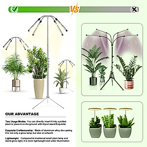 TAURUSY Grow Lights for Indoor Plants Full Spectrum with Detachable Tripod Stand, 10-55 Inches Height Adjustable Stand and Desktop Plant Lights for Indoor Growing with Auto On/Off Timer