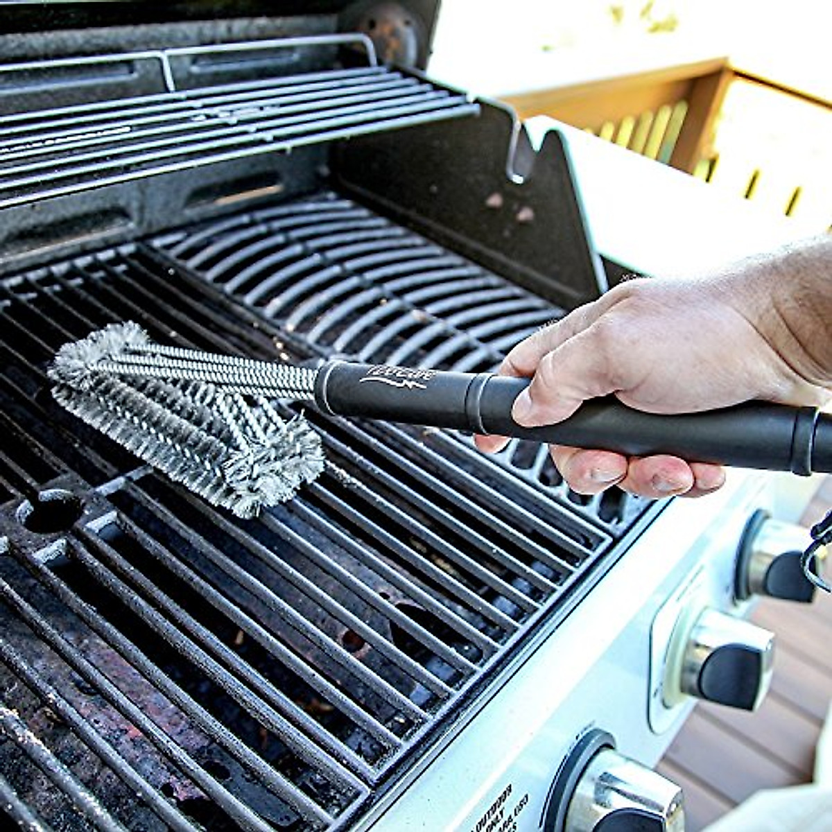 iDoCare 18" Wire Grill Brush - Safe Stainless Steel Brushes 3 in 1 Bristles - BBQ Grill Cleaning Brush for Weber Gas, Charcoal, Porcelain, Cast Iron & All Grilling Grates Accessories Gift