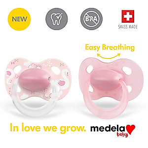 Medela Baby Pacifier | 0-6 Months | BPA-Free | Lightweight & Orthodontic | 2-Pack | Pink and Pink with Swan and Butterfly Design