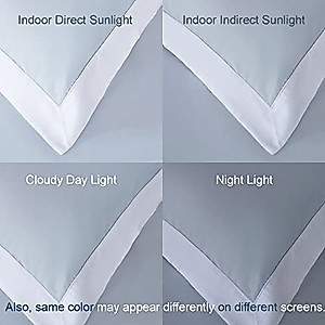 100% Long-Staple Cotton Duvet Cover Set (1 Duvet Cover, 2 Pillow Shams), from Luxury Bedding Brand TheCotton&Silk, King Size, White + Misty Blue